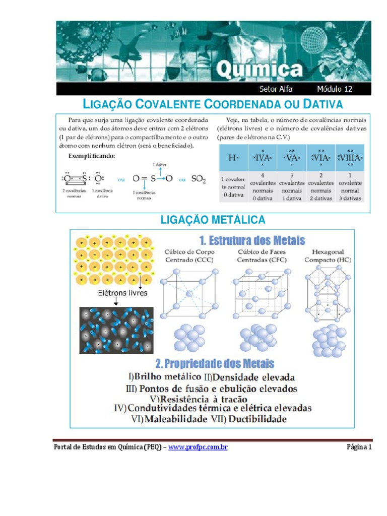 Ligação Covalente Coordenada Ou Dativa | Download grátis PDF | Ligação ...