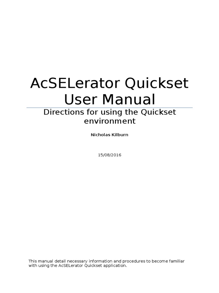 AcSELerator Quickset User Manual | PDF | User Interface | Databases