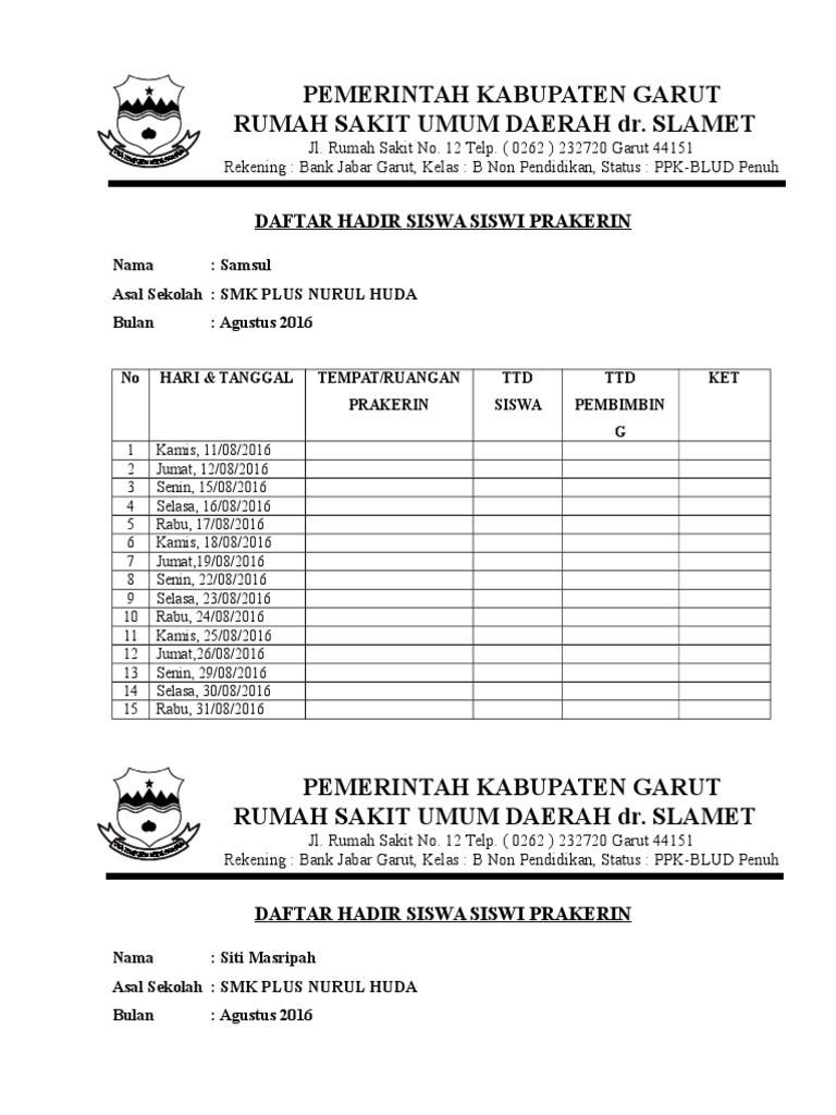 Absensi Siswa PKL | PDF