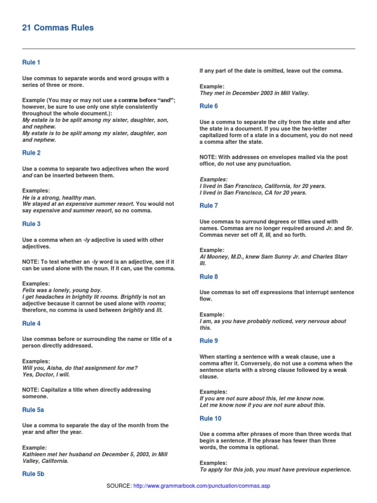 21 Commas Rules | PDF | Comma | Sentence (Linguistics)