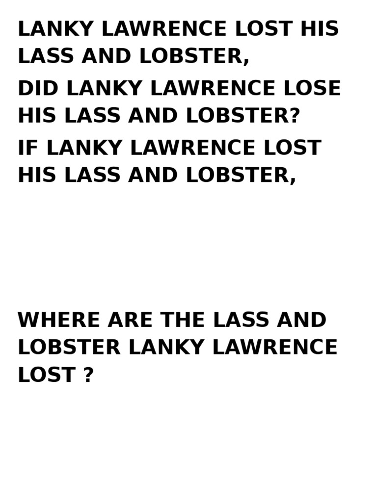 Lanky Lawrence Lost His Lass and Lobster | PDF