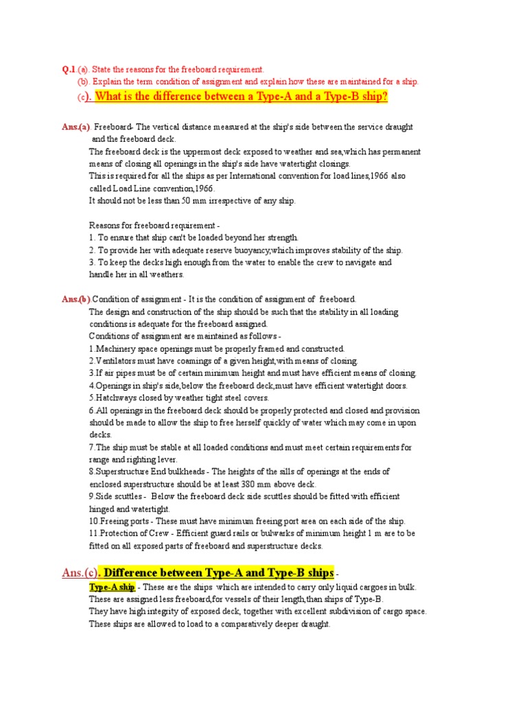 Type A & B Ship Question & Answer | Download Free PDF | Ships ...