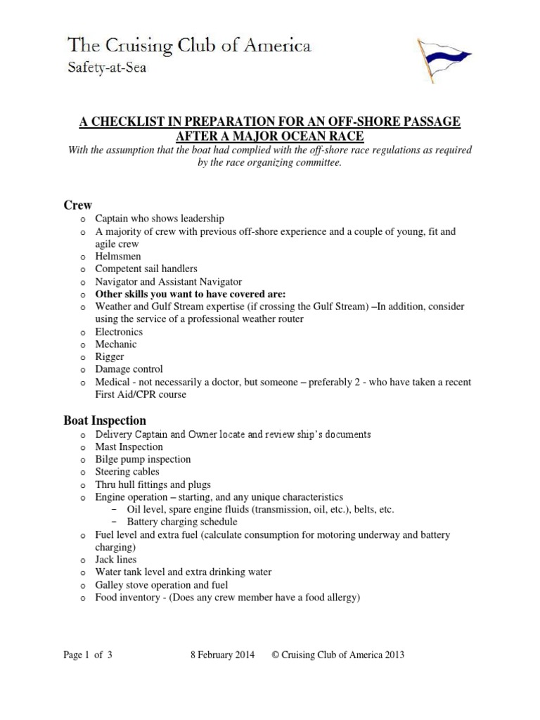 A Checklist in Preparation For An Off-Shore Passage After A Major Ocean ...
