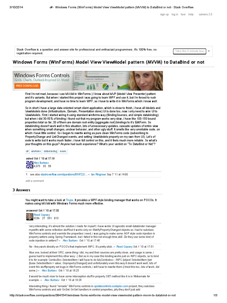 C# - Windows Forms (WinForms) Model View ViewModel Pattern (MVVM) To DataBind or Not - Stack ...
