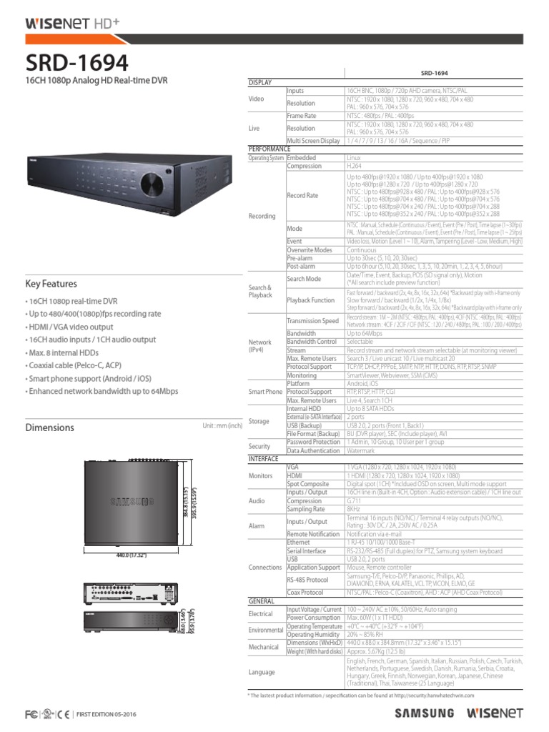 SRD-1694 Specifications | PDF | Streaming Media | Hdmi
