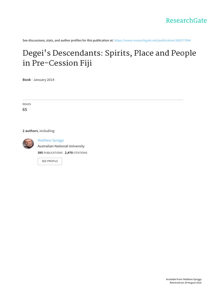 Degeis Descendants - Spirits Places and People in Pre-Cession Fiji ...