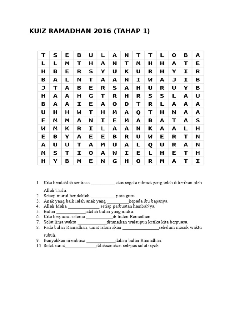 Kuiz Ramadhan 2016 Tahap 1 Betul | PDF