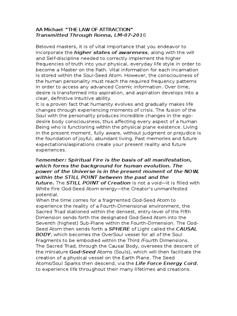 AA Michael The Law of Attraction Ronna Herman July 2016 | PDF | Soul ...