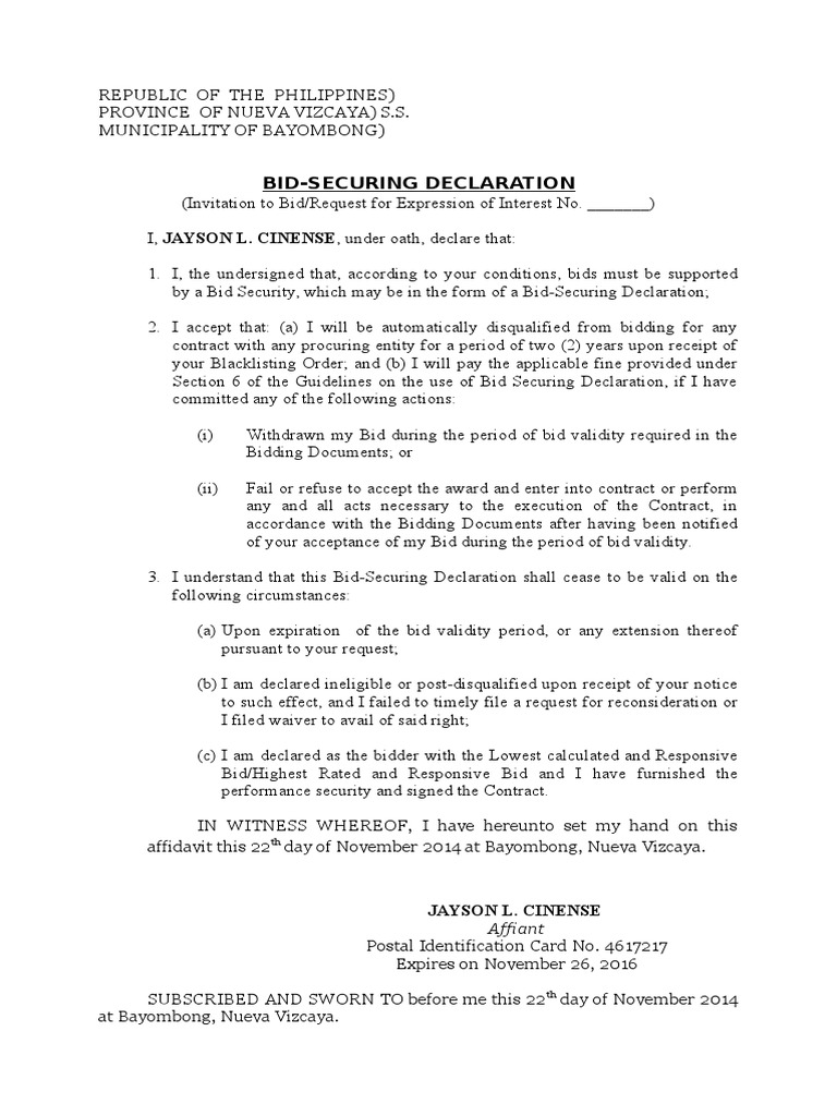 Bid Securing Declaration | PDF