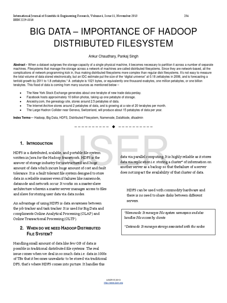 Big Data Importance of Hadoop Distributed Filesystem | PDF | Apache Hadoop | Computer Cluster