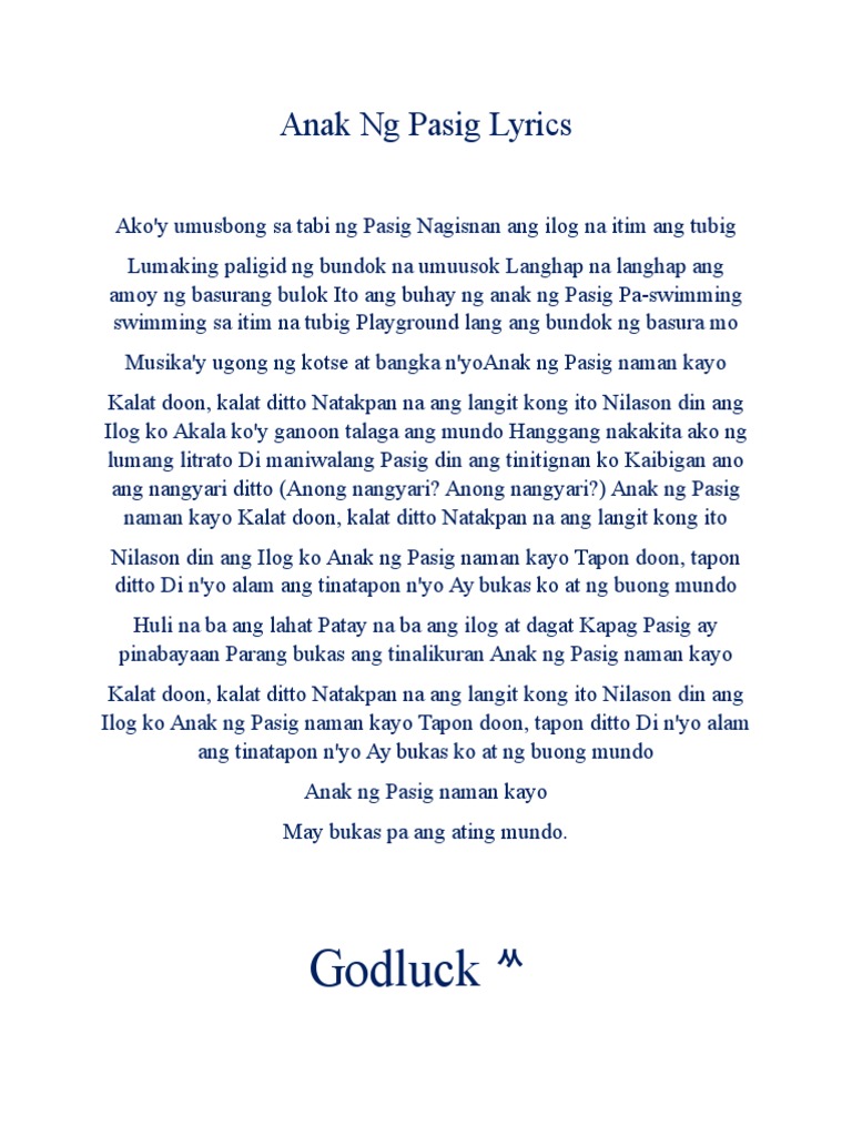 Anak NG Pasig Lyrics | PDF