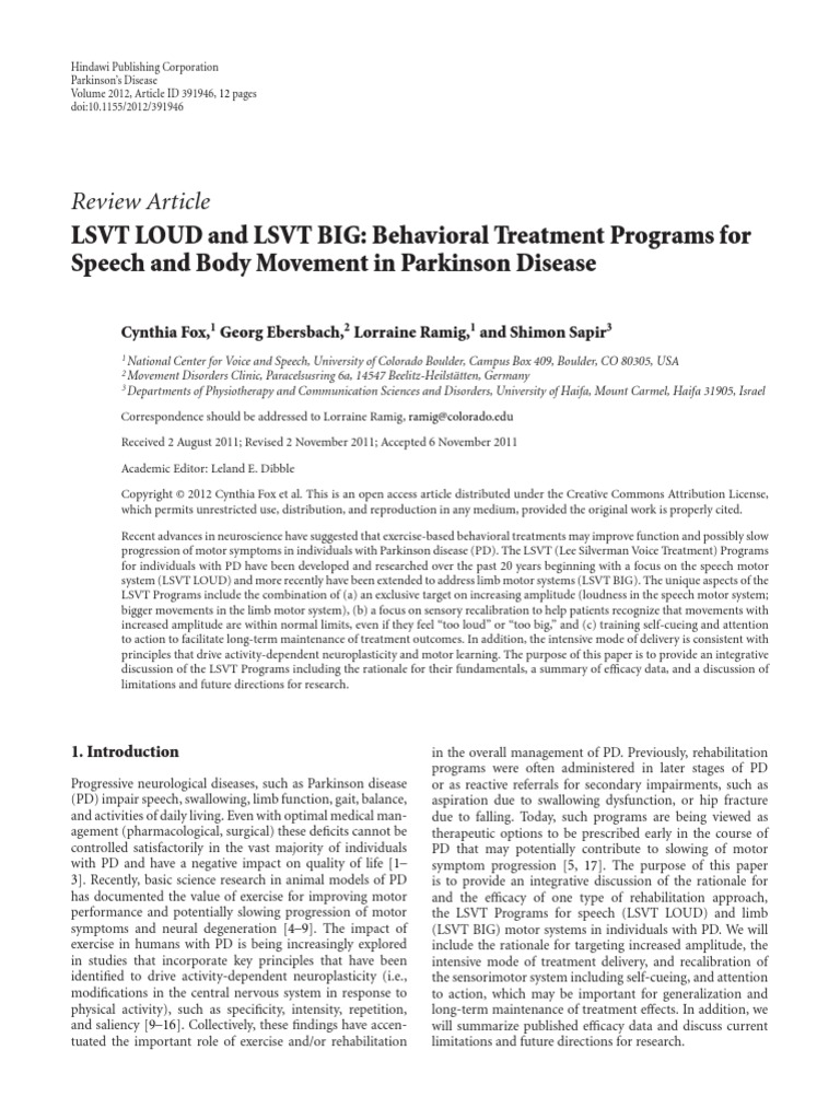 LSVT LOUD and LSVT BIG (1).pdf | Neuroplasticity | Attention