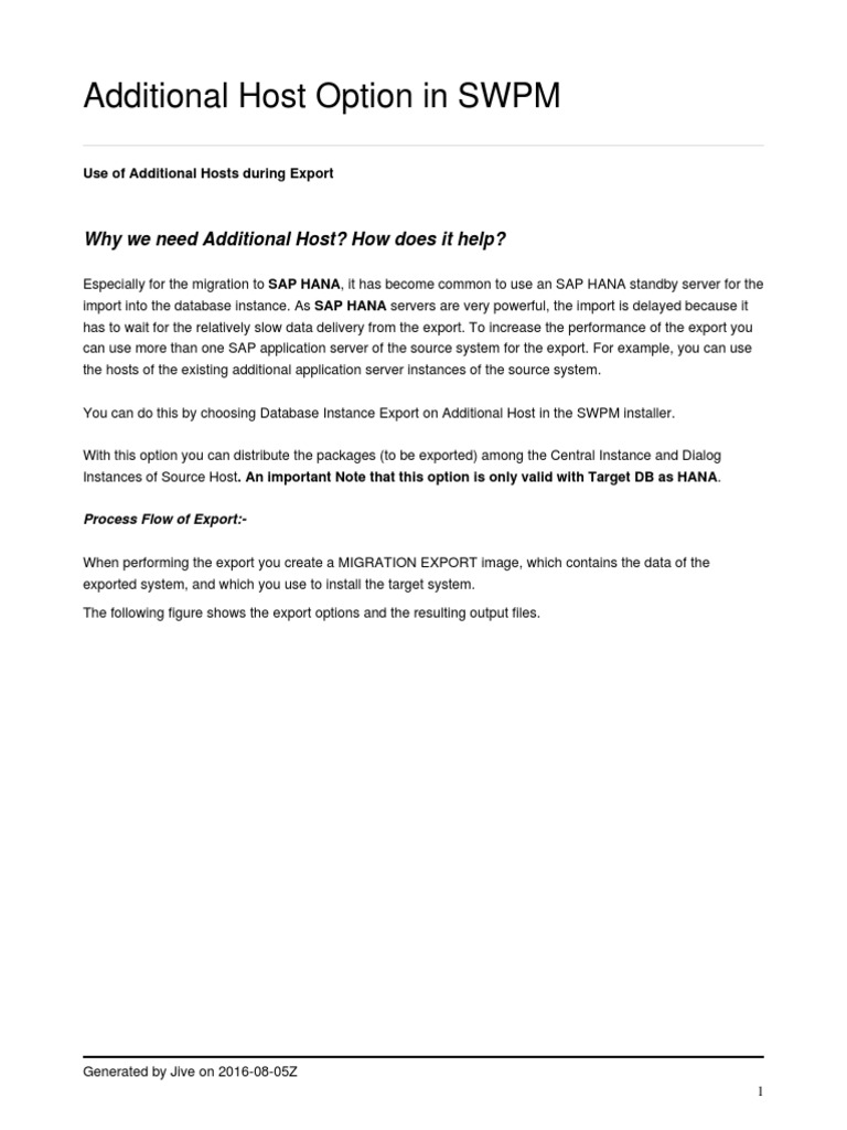 SWPM: Using Additional Hosts for Export | PDF | Information Technology | Information Technology ...