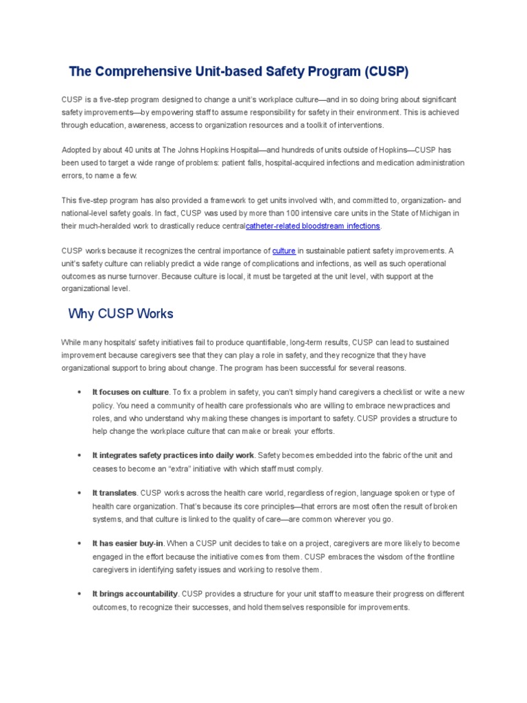 The Comprehensive Unit-Based Safety Program (CUSP) | PDF