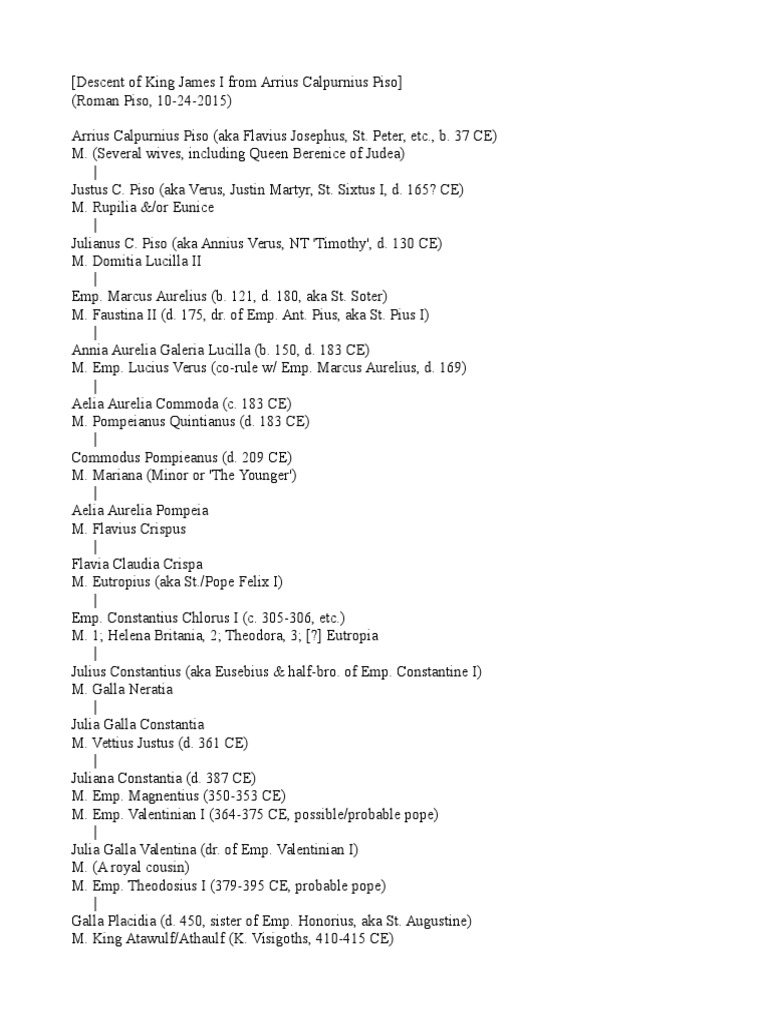 Descent of King James From Arrius Piso G | PDF | House Of Plantagenet ...