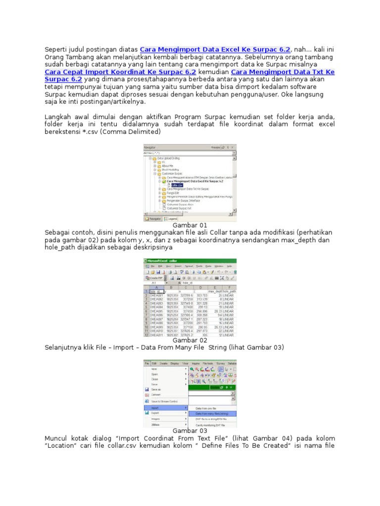 Cara Mengimport Data Excel Ke Surpac 6 | PDF