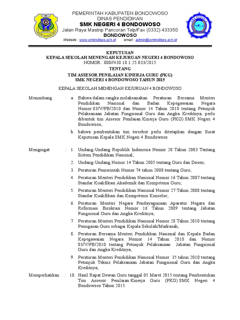 Contoh SK Tim Assesor PKG | PDF | Pengelolaan Keuangan & Uang