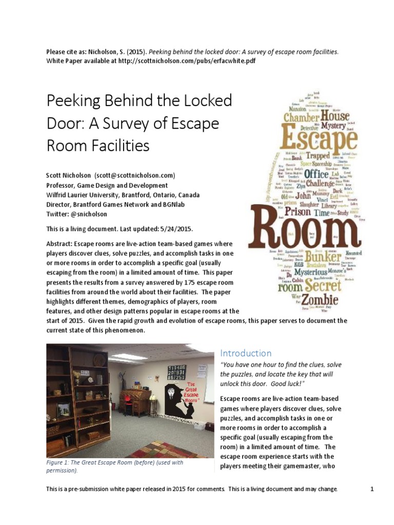 A Survey of Escape Room Facilities | PDF | Games & Activities | Social ...