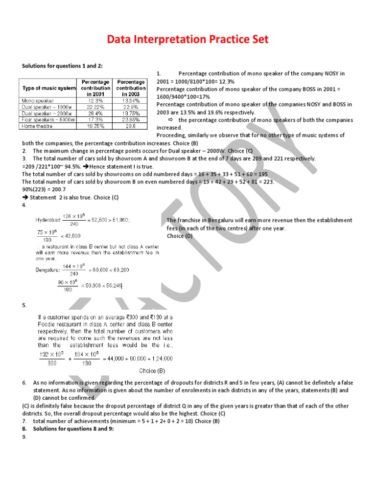 Data Interpretation Practice Set: Solutions For Questions 1 and 2 | PDF ...