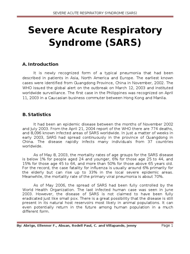 Severe Acute Respiratory Syndrome (SARS) | PDF | Infection ...