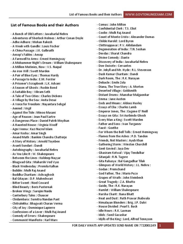 48-List of Famous Books and Their Authors | PDF