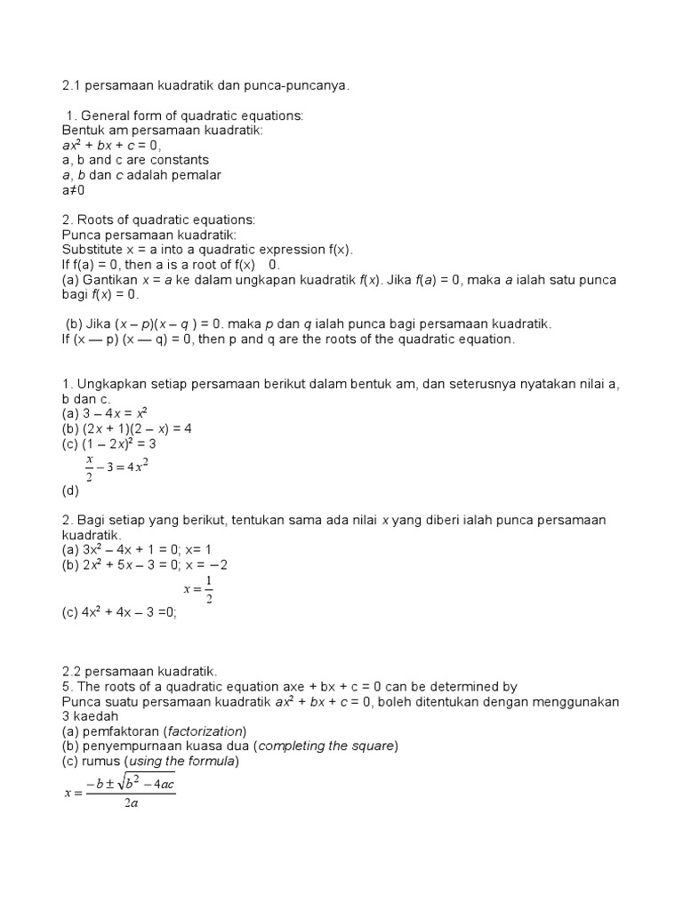 1 Persamaan Kuadratik | PDF