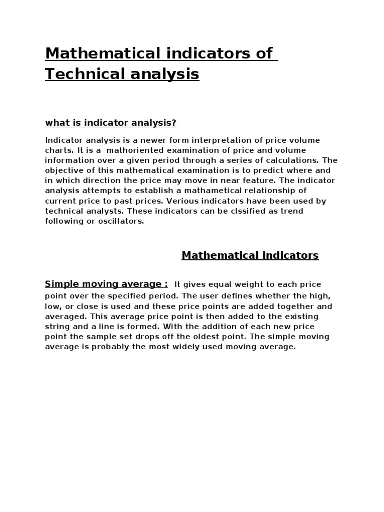 Mathematical Indicators of Technical Analysis | PDF | Technical ...