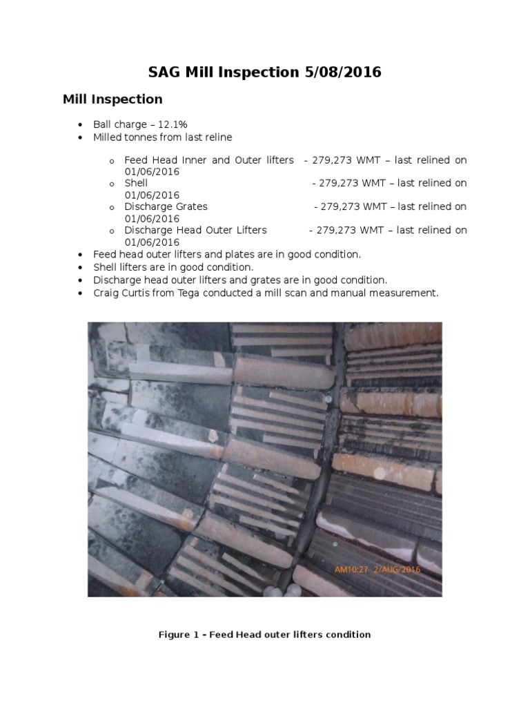 5 8 2016 SAG Mill Inspection | PDF | Technology & Engineering