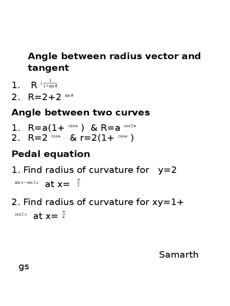 Angle Between Radius Vector and Tangent | PDF | Teaching Methods ...