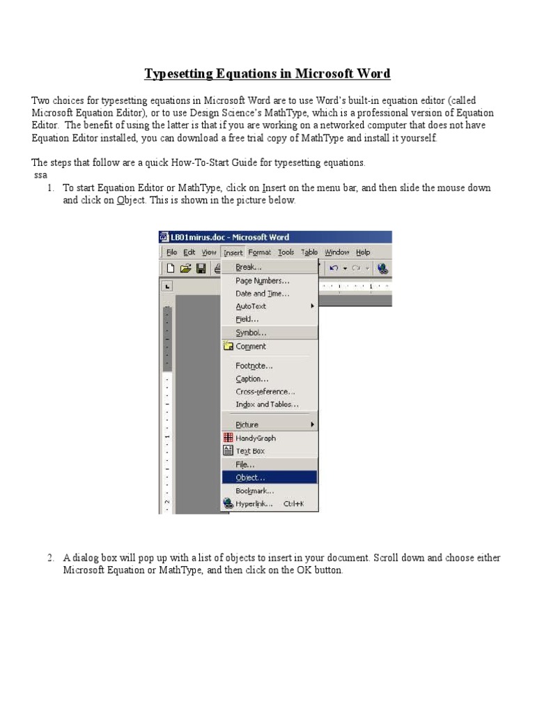 Typesetting Equations in Microsoft Word | PDF
