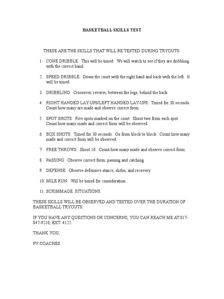Basketball Skills Test | PDF