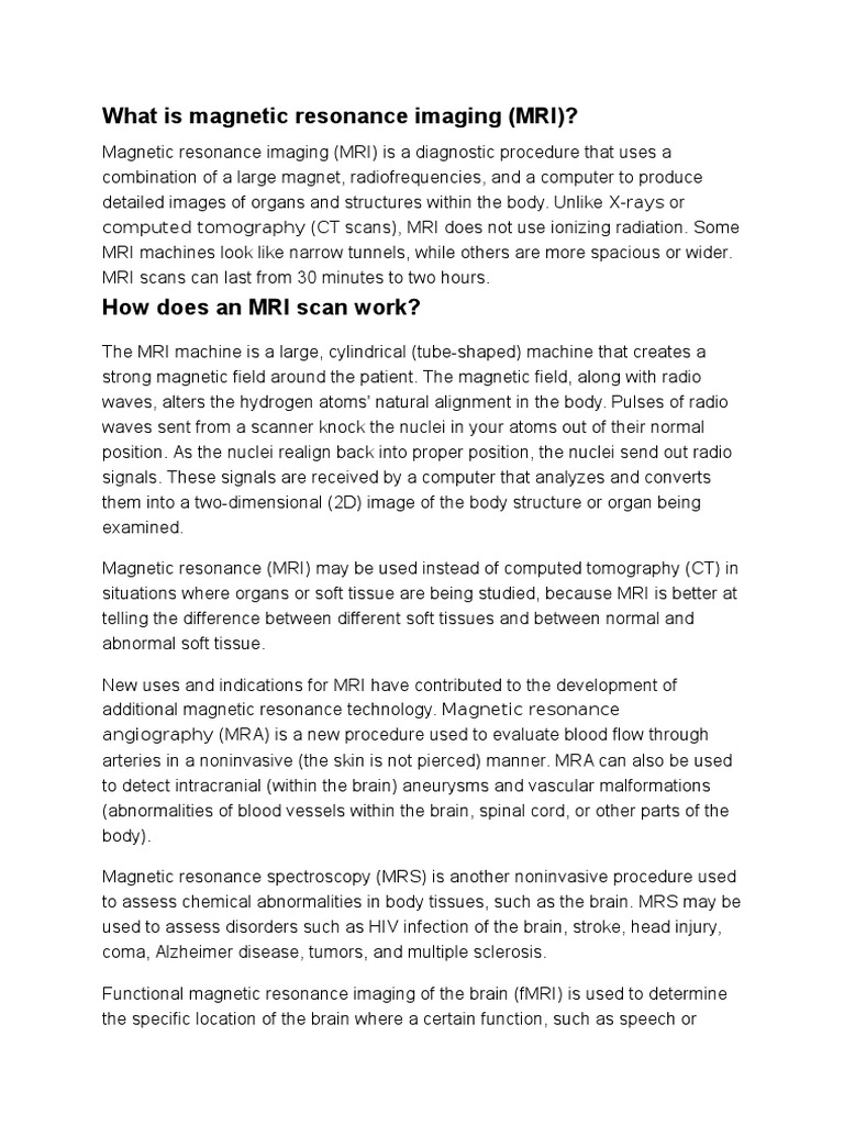 What Is Magnetic Resonance Imaging | PDF | Magnetic Resonance Imaging ...