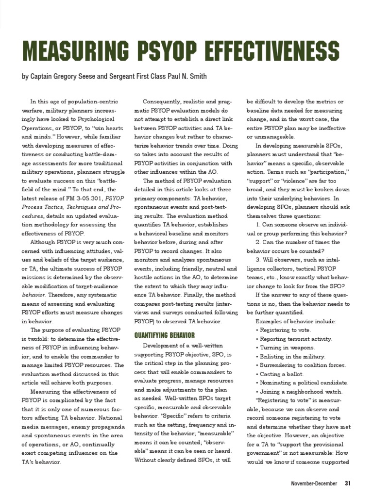 Measuring Psychological Operations PSYOP | Evaluation | Behavior