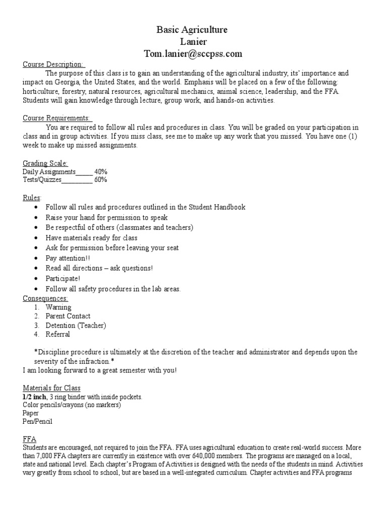 Basic Ag Syllabus | PDF