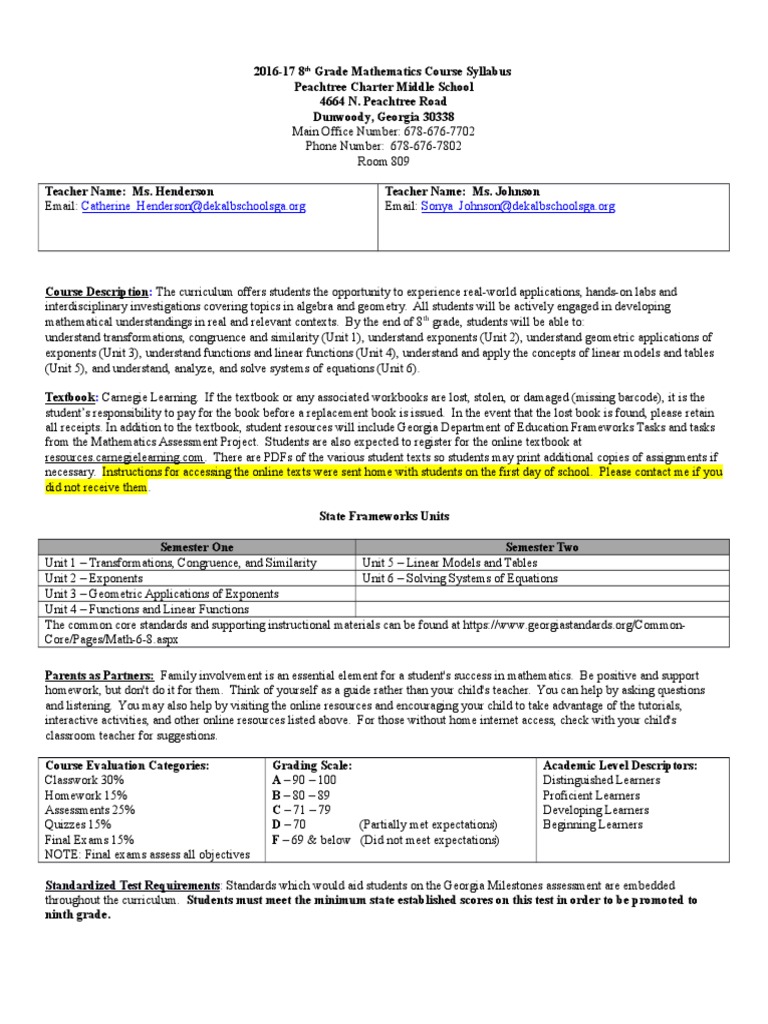 8th Grade Math Syllabus 2016-2017 Henderson | Download Free PDF ...