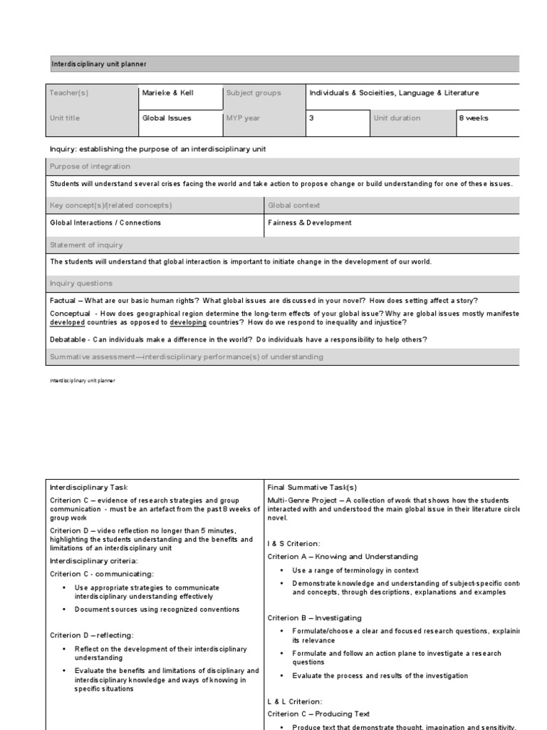 Interdisciplinary Unit Planner | Download Free PDF ...