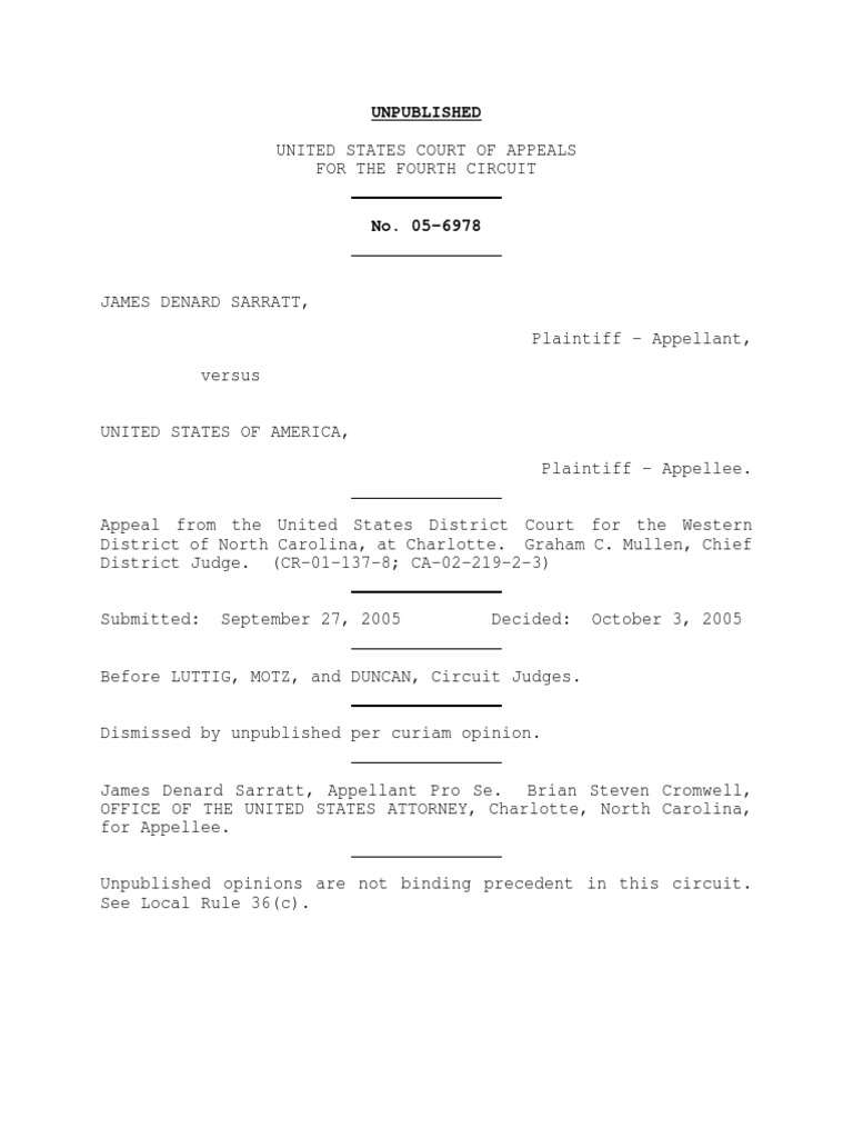 Sarratt v. United States, 4th Cir. (2005) | PDF