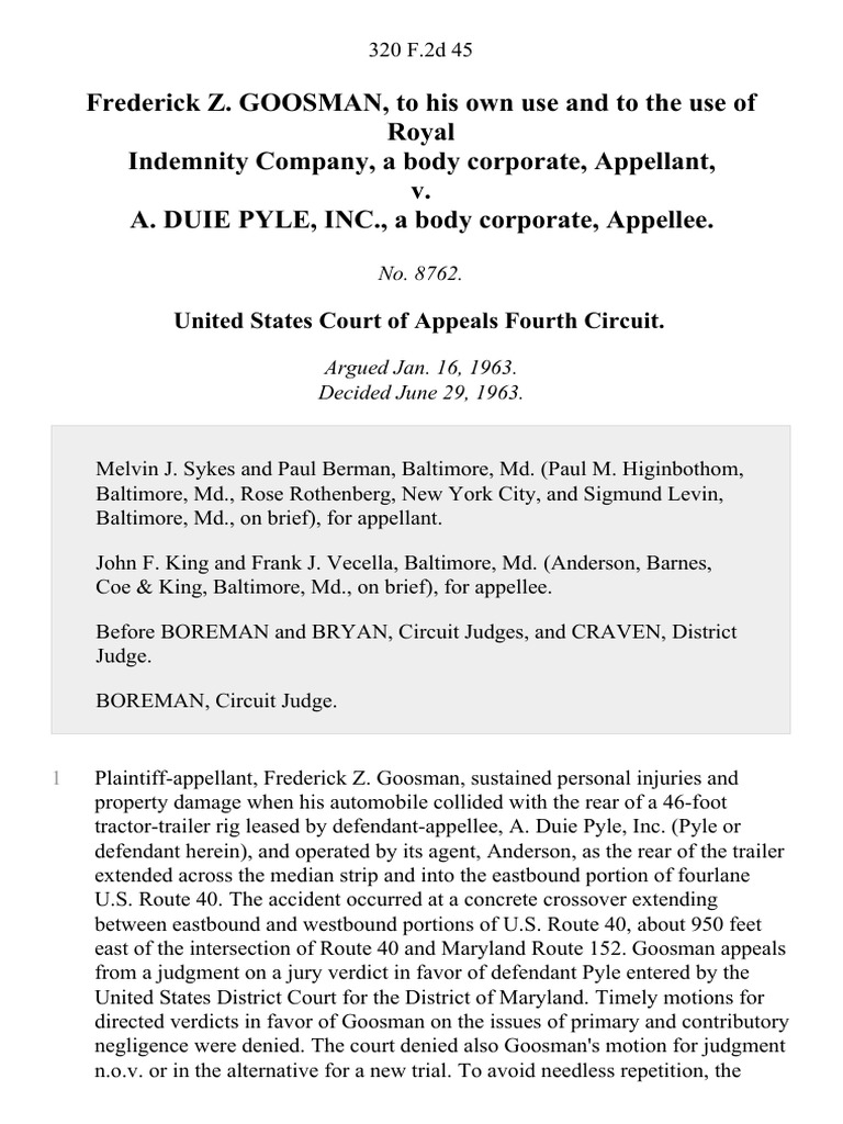 Frederick Z. Goosman, To His Own Use and To The Use of Royal Indemnity ...