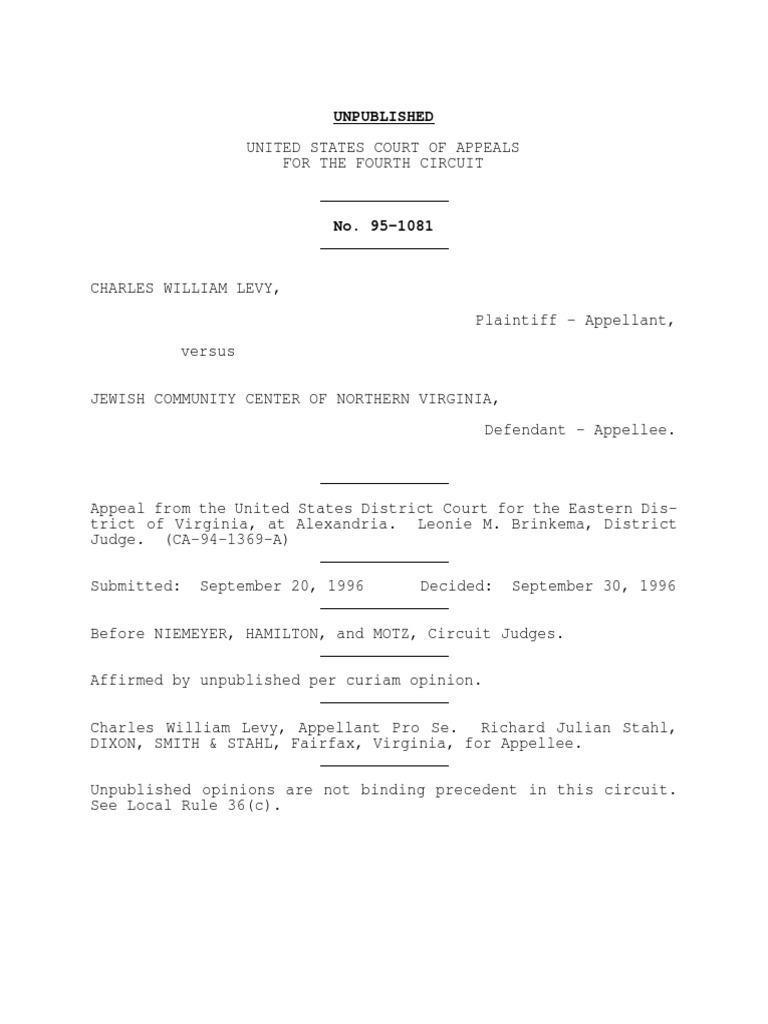 Appeal Dismissal in Levy v. Jewish Center | PDF
