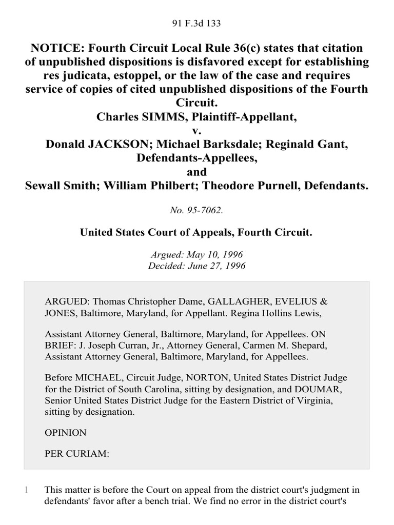 Charles Simms v. Donald Jackson Michael Barksdale Reginald Gant, and ...