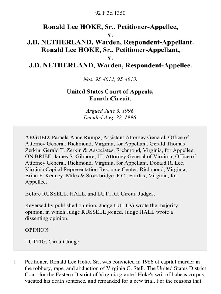 Ronald Lee Hoke, Sr. v. J.D. Netherland, Warden, Ronald Lee Hoke, Sr. v ...