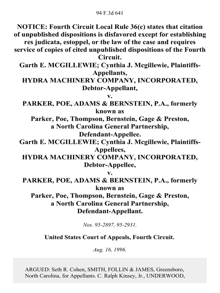 Garth E. McGillewie Cynthia J. McGillewie Hydra MacHinery Company ...