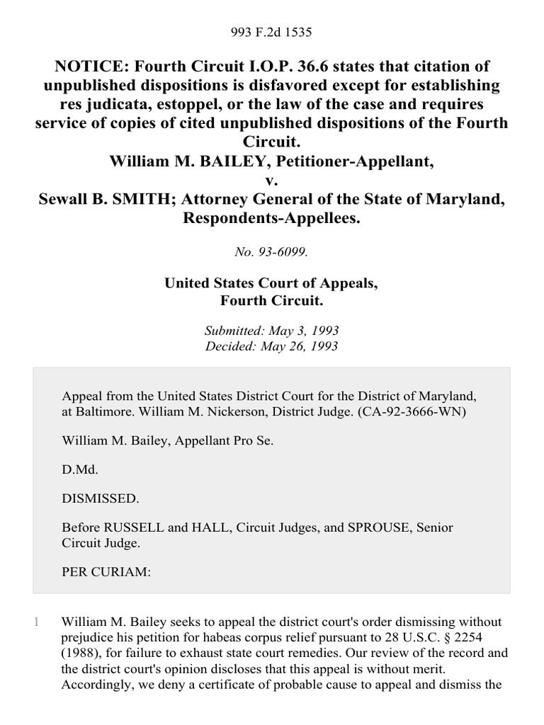 William M. Bailey v. Sewall B. Smith Attorney General of The State of ...