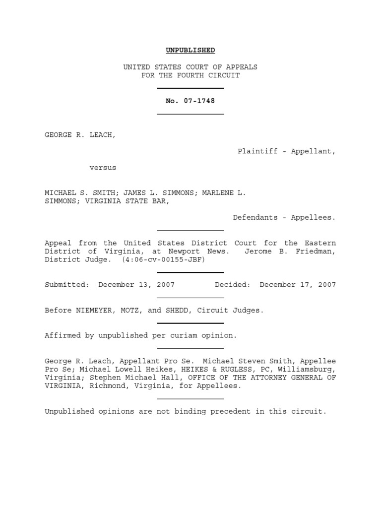 Leach v. Smith, 4th Cir. (2007) | PDF