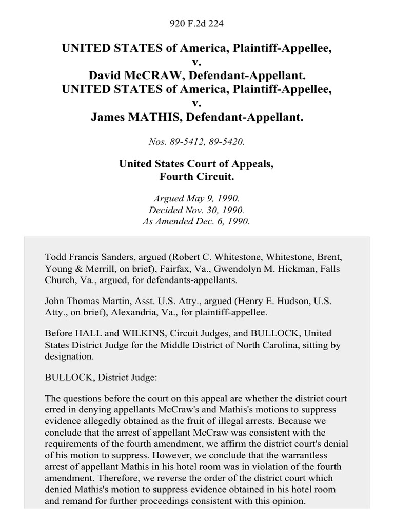 United States v. David McCraw United States of America v. James Mathis ...