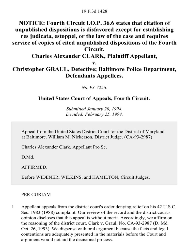 Charles Alexander Clark v. Christopher Graul, Detective Baltimore ...
