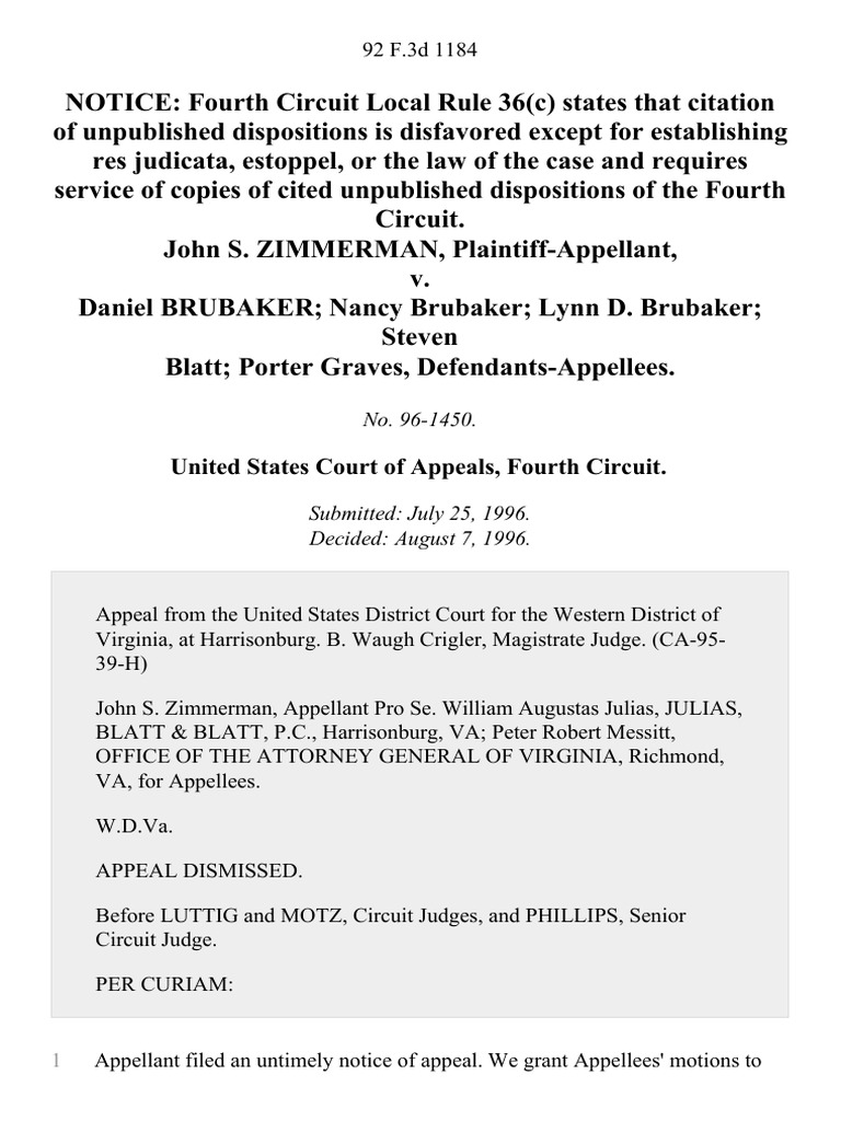 John S. Zimmerman v. Daniel Brubaker Nancy Brubaker Lynn D. Brubaker ...
