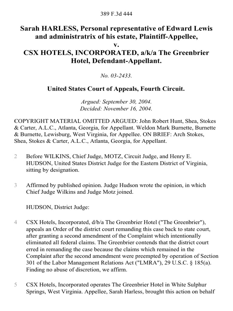 Sarah Harless, Personal Representative of Edward Lewis and ...