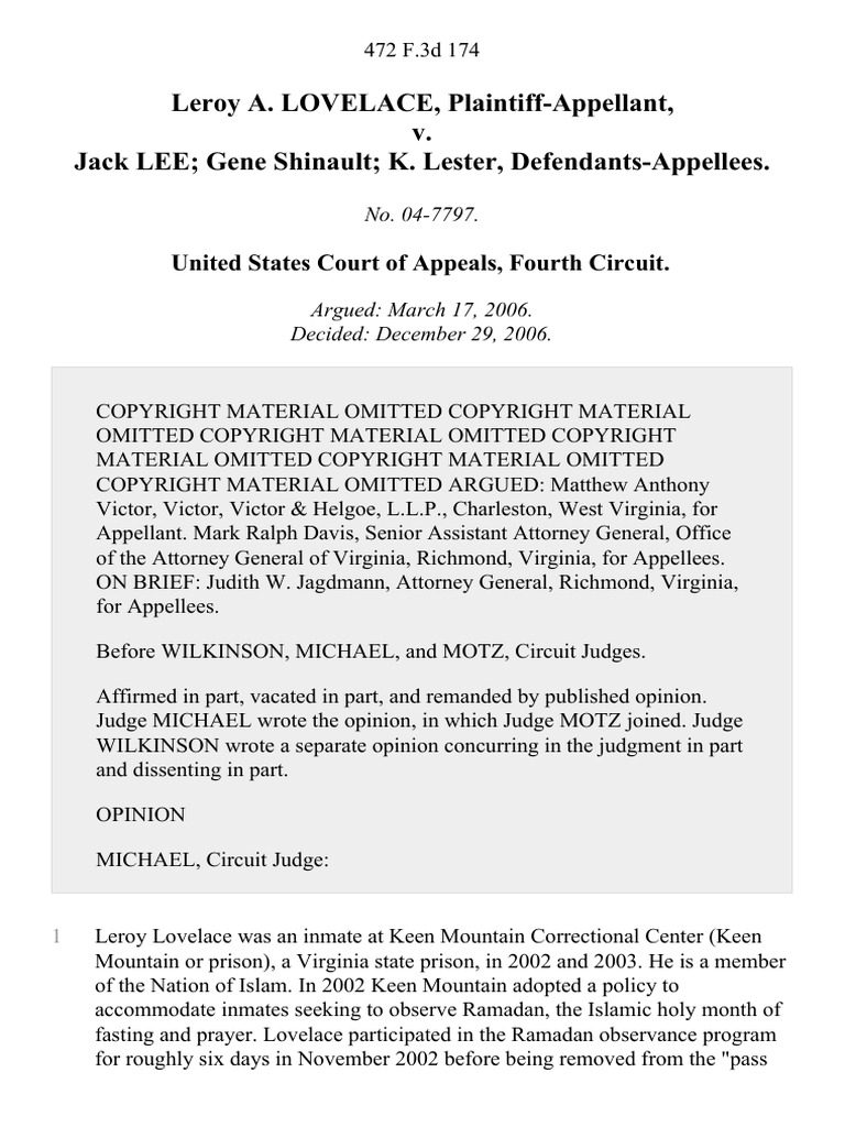 Leroy A. Lovelace v. Jack Lee Gene Shinault K. Lester, 472 F.3d 174 ...