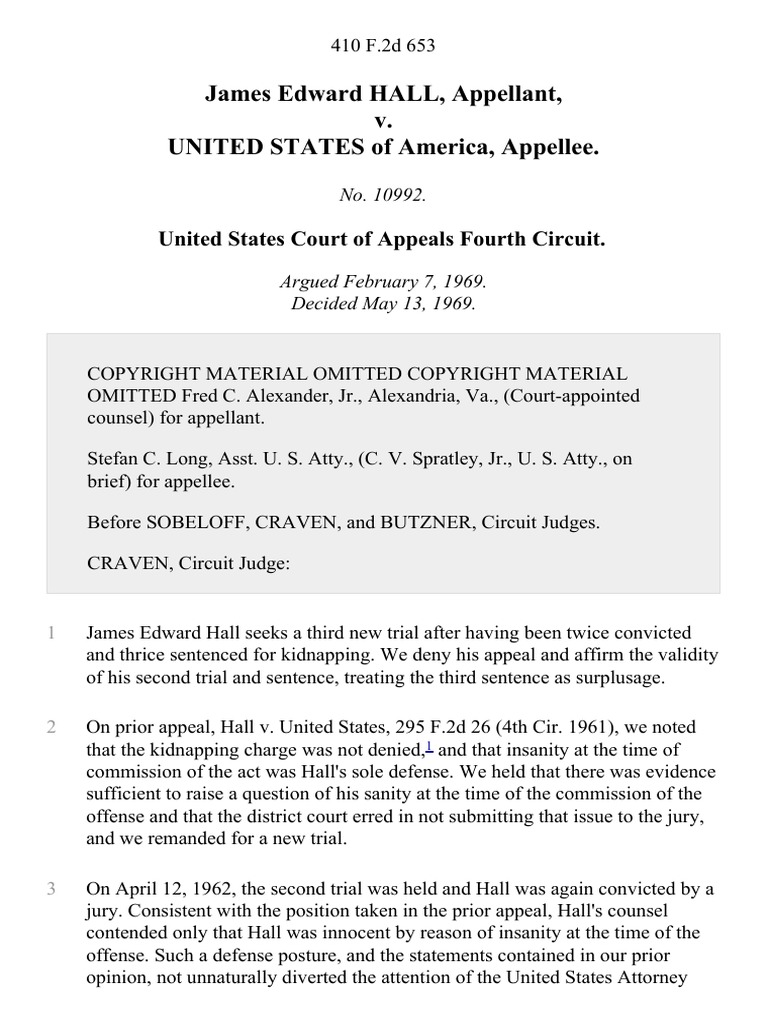 James Edward Hall v. United States, 410 F.2d 653, 4th Cir. (1969) | PDF ...